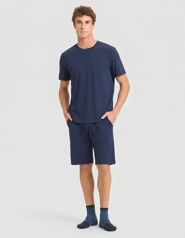 Cozy Earth Bamboo Stretch-knit Short Sleeve Shirt Pajama Set - Navy