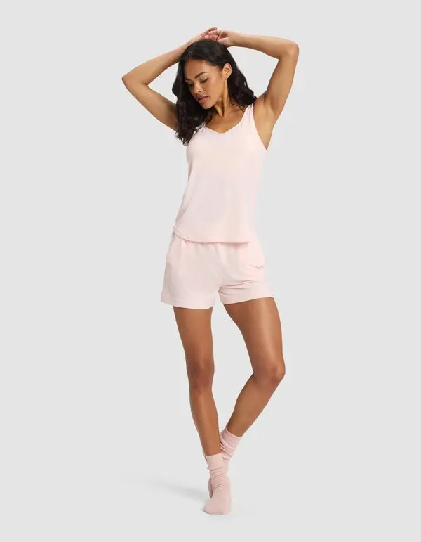 Cozy Earth Bamboo Stretch-knit Tank Top & Shorts Set - Olive