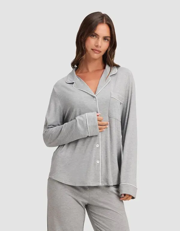 Cozy Earth Bamboo Stretch-knit Long Sleeve Shirt Pajama Top Petite - Grey