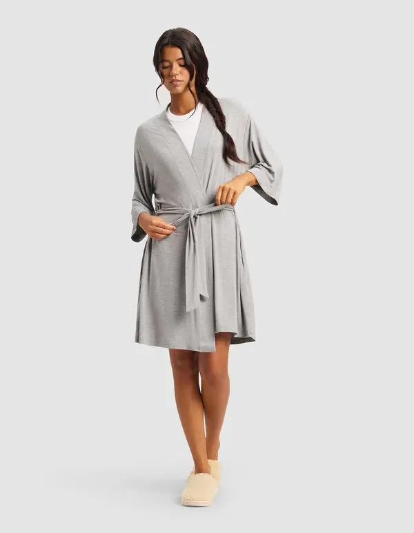 Cozy Earth Bamboo Stretch-knit Kimono Robe - Grey