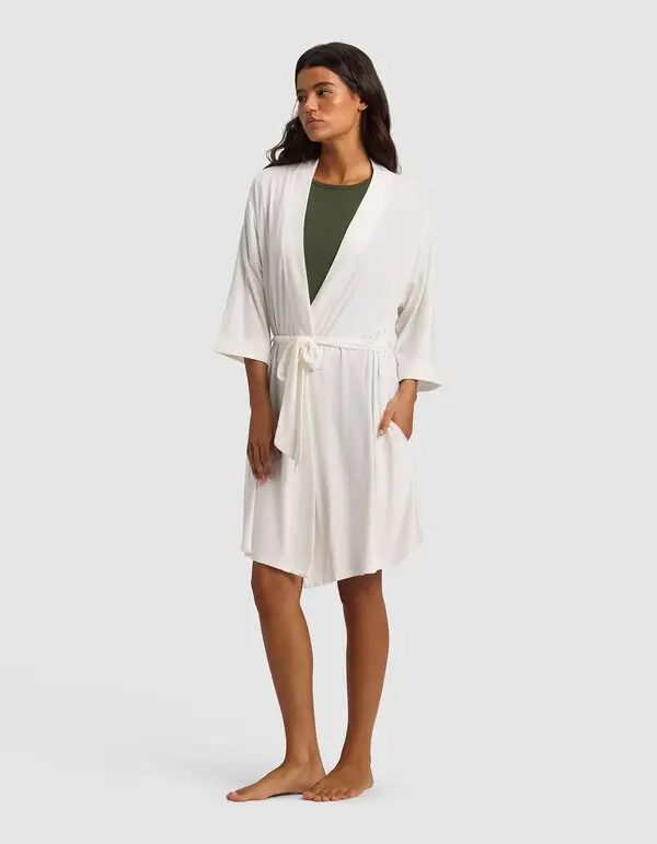 Cozy Earth Bamboo Stretch-knit Kimono Robe - Ivory