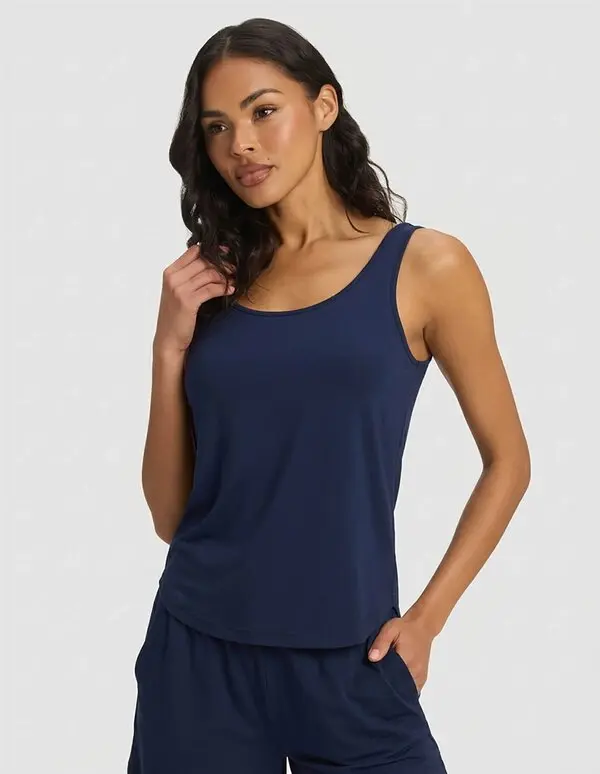 Cozy Earth Bamboo Stretch-knit Lounge Tank Top - Navy