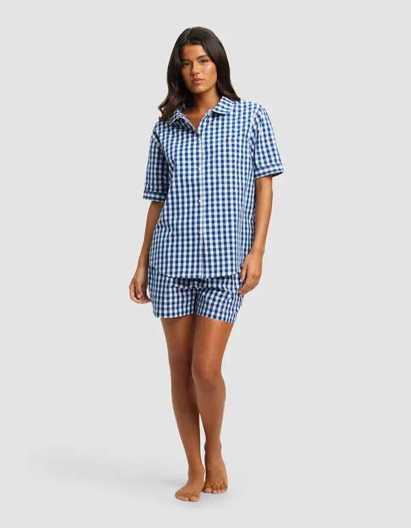 Cozy Earth Sutton Short Sleeve Shirt Pajama Set - Pacific Gingham