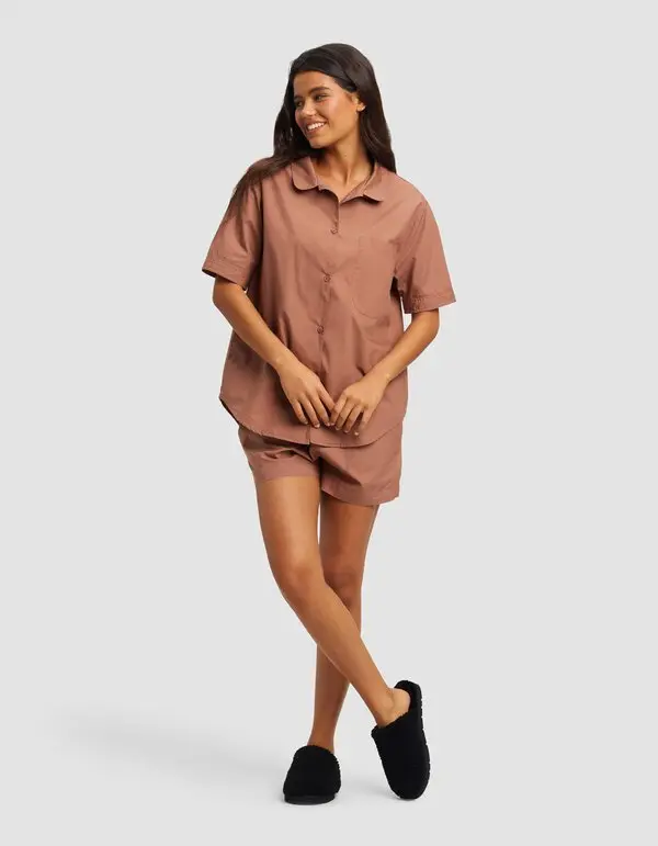 Cozy Earth Sutton Short Sleeve Shirt Pajama Set - Saddle