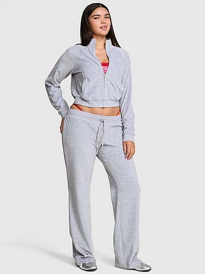 Pink Vintage Velour Flare Pants - Grey