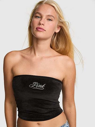 Pink Vintage Velour Tube Top - Black