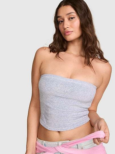 Pink Vintage Velour Tube Top - Grey