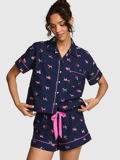 Pink Cotton Favorite Flannel Short Pajama Set - Print