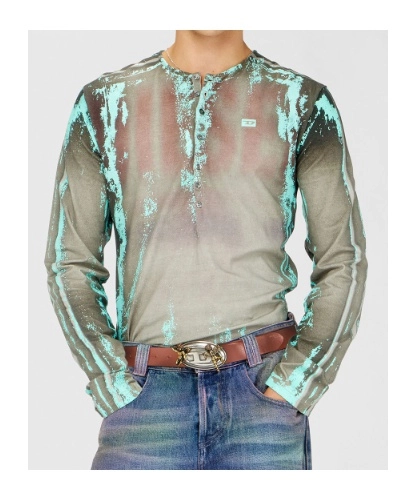 DIESEL® Grandad T-shirt In Cracked Leather-effect Jersey