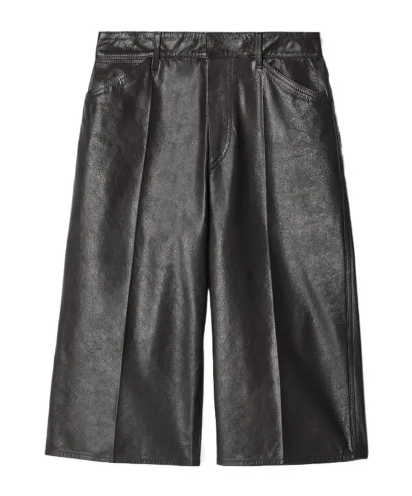 LEMAIRE Bermuda Shorts In Glossy Leather - Coffee