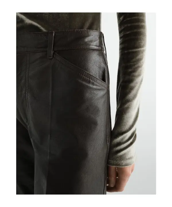 LEMAIRE Bermuda Shorts In Glossy Leather - Coffee