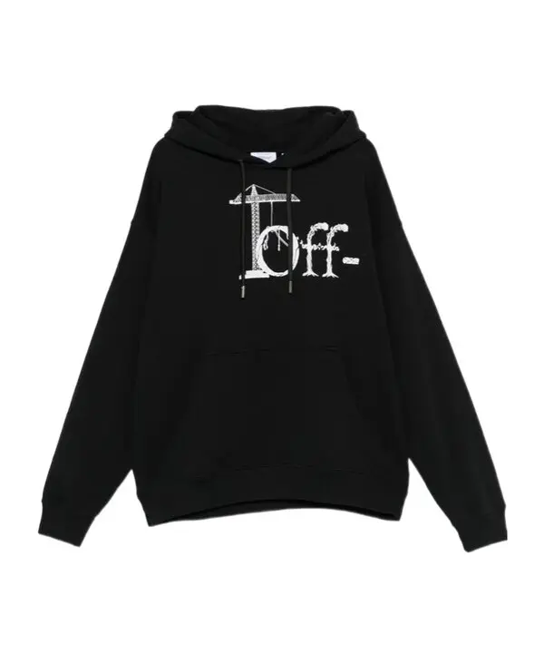 Off-White Drawstring Hooded Sweatshirt - Black