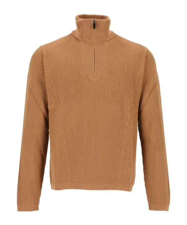 Emporio Armani Half Zip Ribbed Knitted Sweater