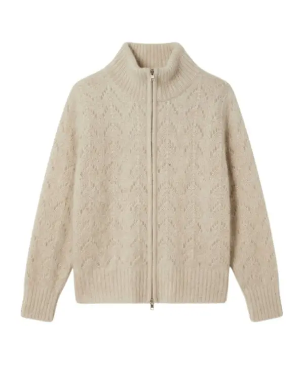 FRAME Zip-up Pointelle-knit Cardigan - Beige