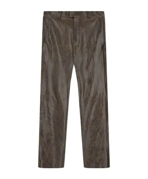 Emporio Armani Semi-glossy Drummed Leather Trousers With A Metal Zip - Brown
