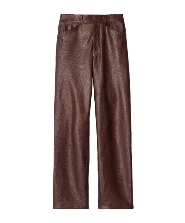 LEMAIRE Straight Pants In Glossy Leather - Brick