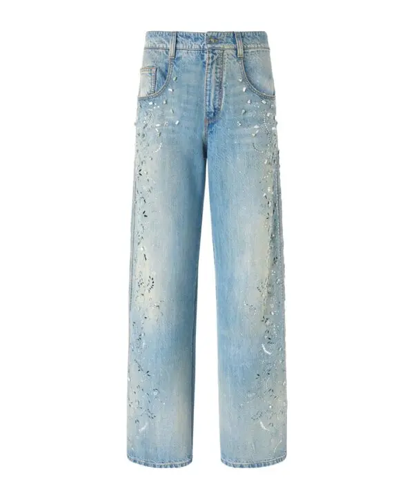 Ermanno Scervino Couture Baggy Jeans With Embroidery And Crystals - No
