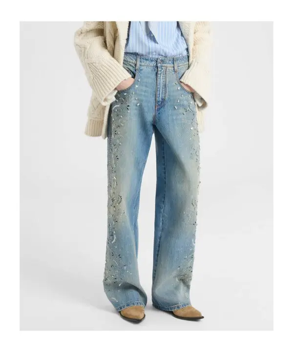 Ermanno Scervino Couture Baggy Jeans With Embroidery And Crystals