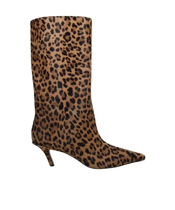 Amina Muaddi Pointed Kitten Heel Ankle Boots - Leopard