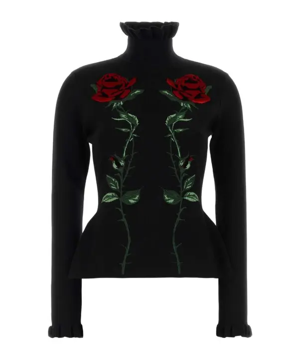 Blumarine Rose Embroidered Turtleneck Sweater