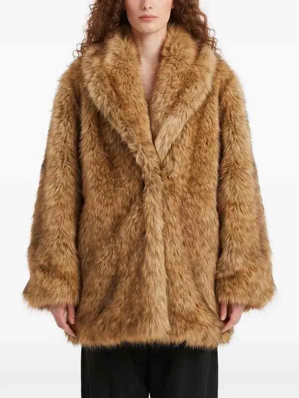 THE FRANKIE SHOP Notched Lapel Faux Fur Coat - Brown