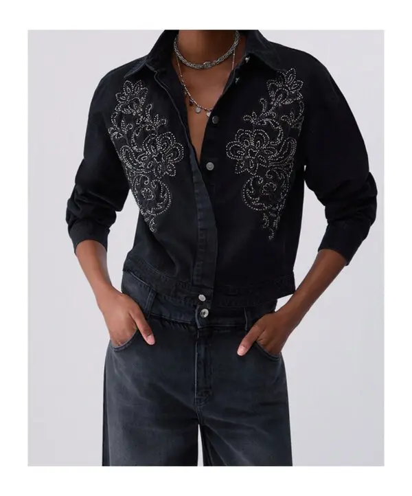 Liu Jo Shirt Bodysuit In Denim With Embroidery - Black