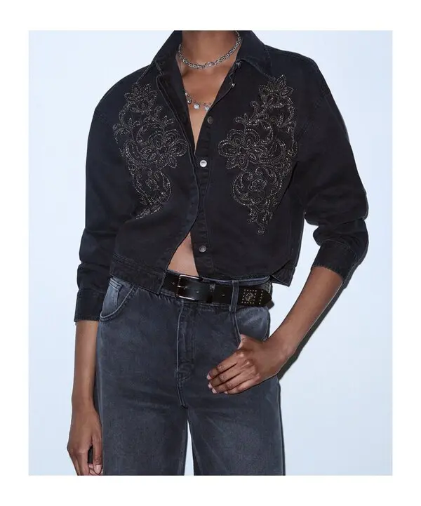 Liu Jo Shirt Bodysuit In Denim With Embroidery