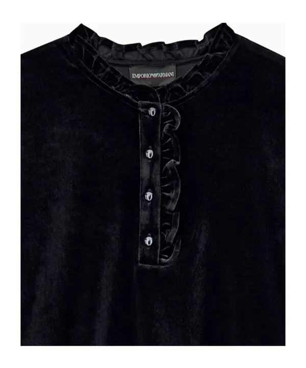 Emporio Armani Chenille Jumper With Ruffled Neckline And Button Placket