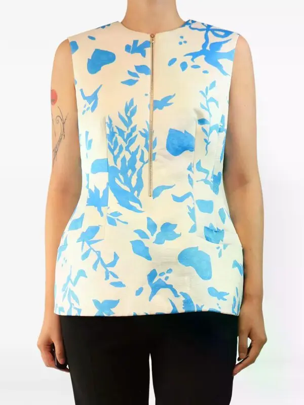 EMILIA WICKSTEAD Floral-print Zip-up Top - Neutrals