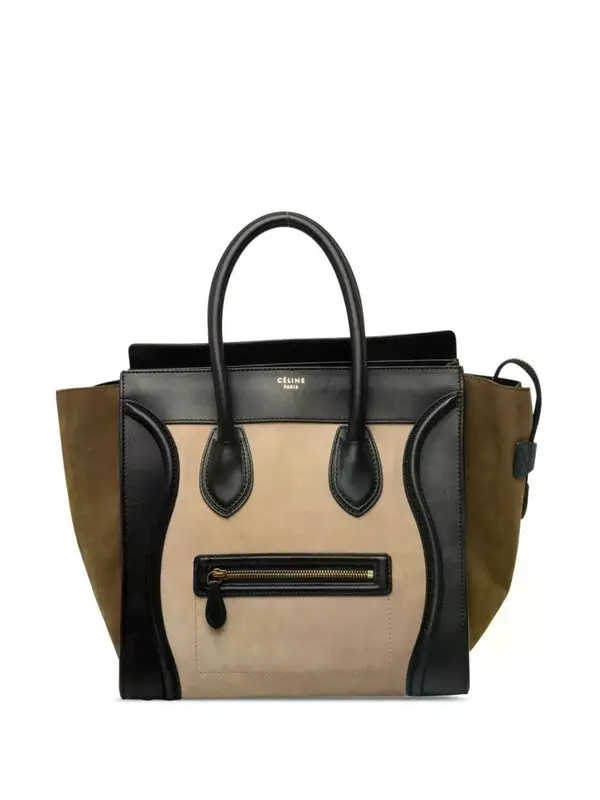 Celine 2012 Mini Tricolor Nubuck And Calfskin Luggage Tote Bag - Neutrals
