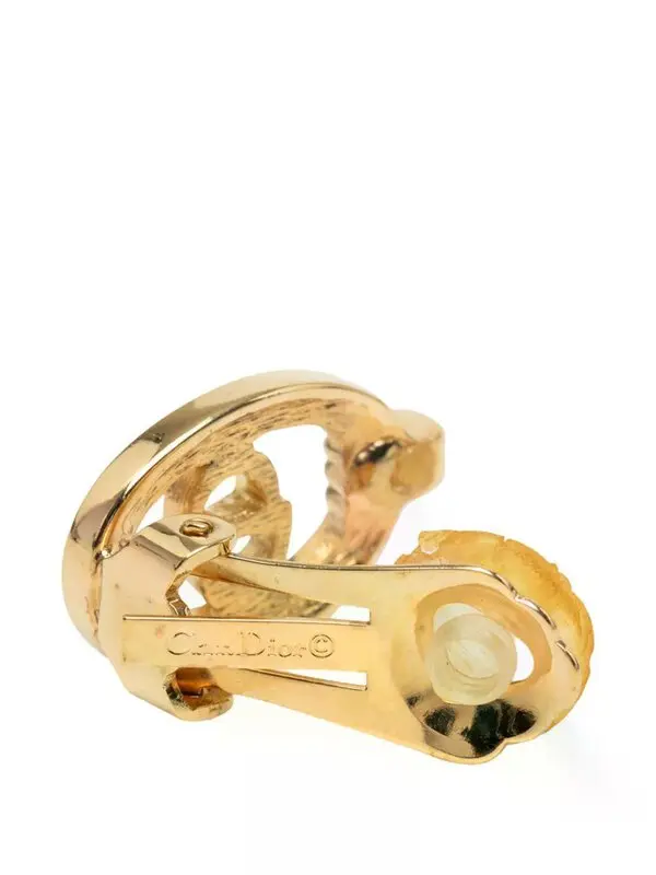 Dior 20th Century Plated Strass Cd Logo Clip On Earrings Costume Earrings - Gold