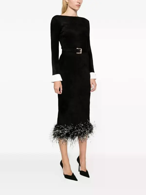 SELF-PORTRAIT Chenille Knit Feather Midi Dress
