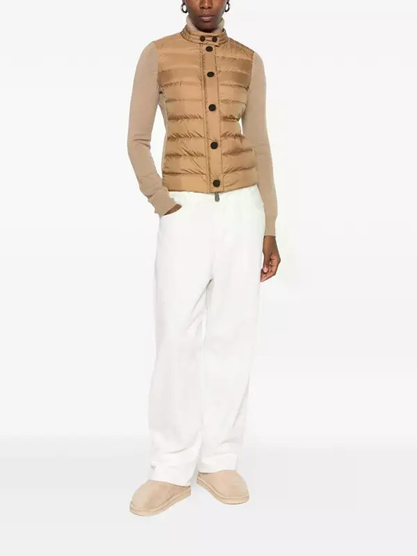Moncler Quilted-panel High-neck Jacket - Neutrals