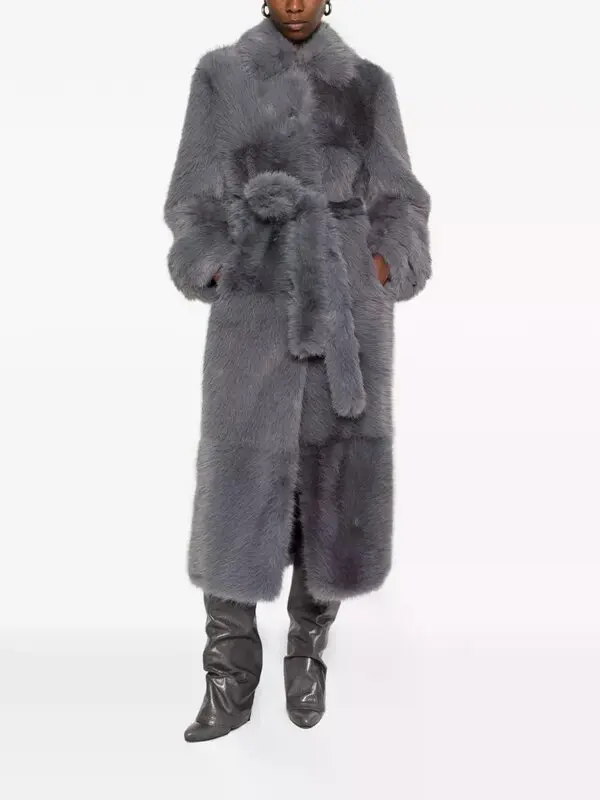 STAND STUDIO Belted Faux-fur Coat - Blue