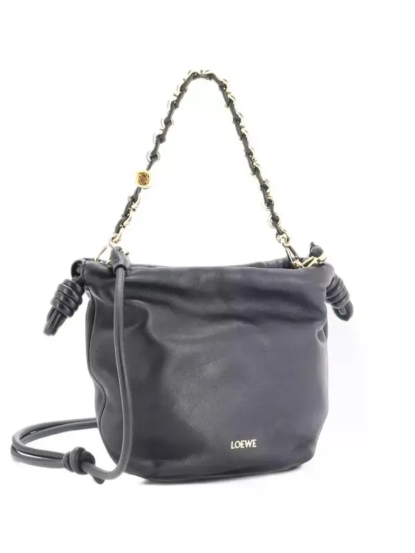 Loewe Flamenco Knot Chain Purse Bag Leather Mini Bucket Bag - Black