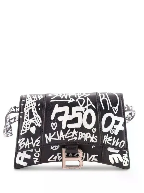 Balenciaga Hourglass Printed Leather Xs Belt Bag - Black