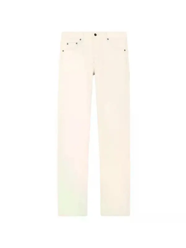 Emporio Armani Five-pocket Cotton Denim Jeans With A Zip And Leather Patch - Neutrals