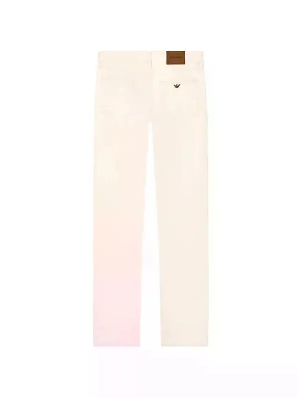 Emporio Armani Five-pocket Cotton Denim Jeans With A Zip And Leather Patch - Neutrals