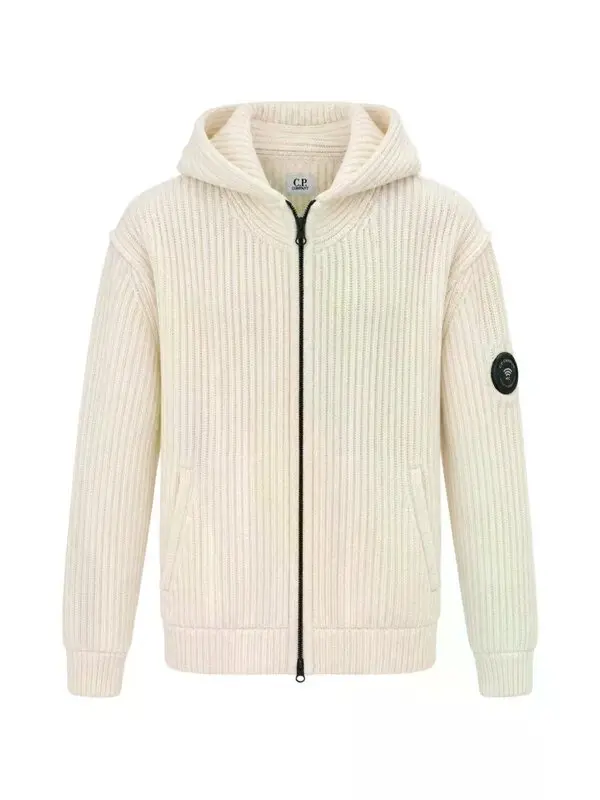C.P. COMPANY Ribbed-knit Lens Hoodie - Neutrals