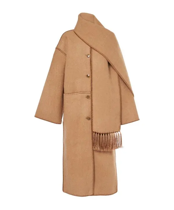 TOTEME Embroidered Wool Blend Scarf Coat - Nude