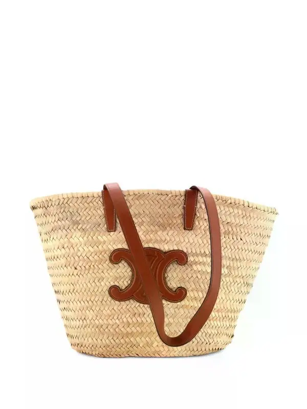 Celine Triomphe Basket Raffia With Leather Large Shoulder Bag - Neutrals