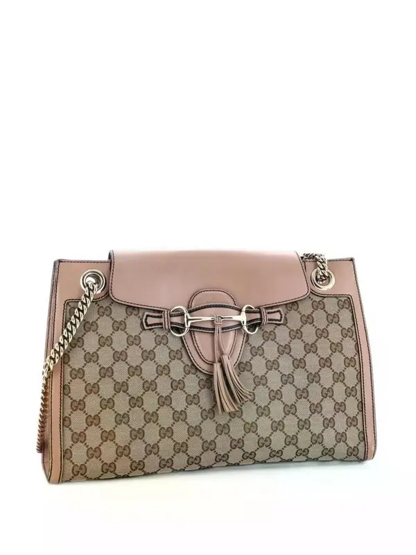 Gucci Emily Chain Flap Gg Canvas And Leather Large Shoulder Bag - Neutrals