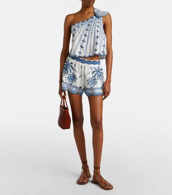Farm Rio One-shoulder Linen-blend Top