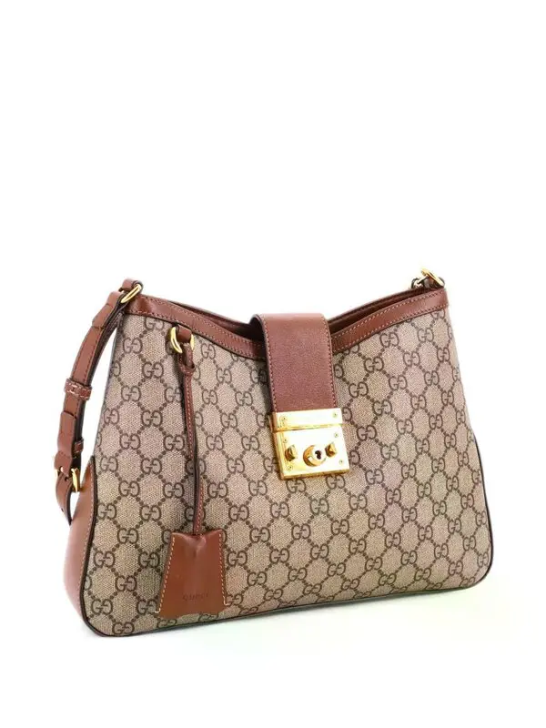 Gucci Padlock Chain Gg Coated Canvas With Leather Medium Shoulder Bag - Brown