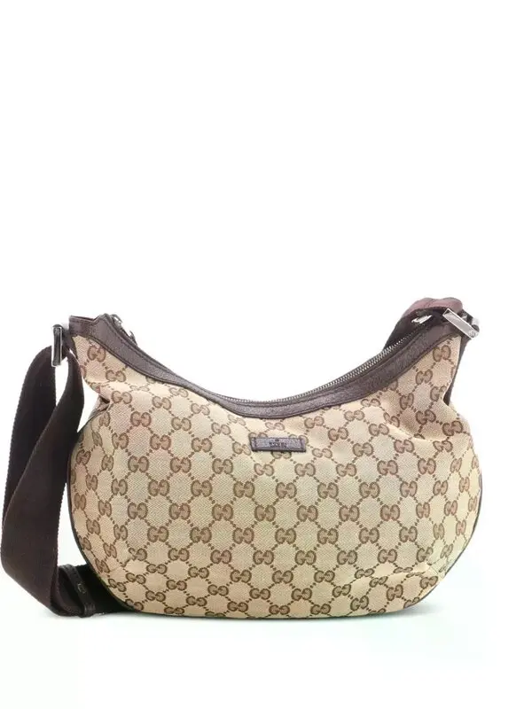 Gucci Saddle Zip Messenger Bag Gg Canvas With Leather Medium Crossbody Bag - Sand Beige
