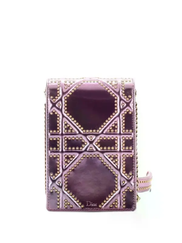 Dior Diorama Vertical On Chain Studded Patent Clutch Bag - Metallic