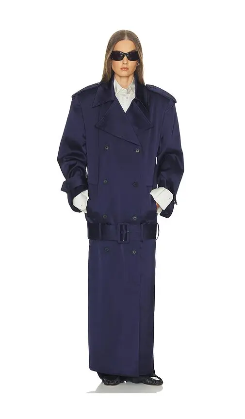 HELSA Trench Coat With Low Belt In Double Face Satin