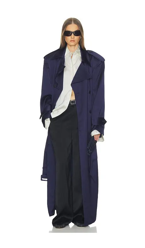 HELSA Trench Coat With Low Belt In Double Face Satin
