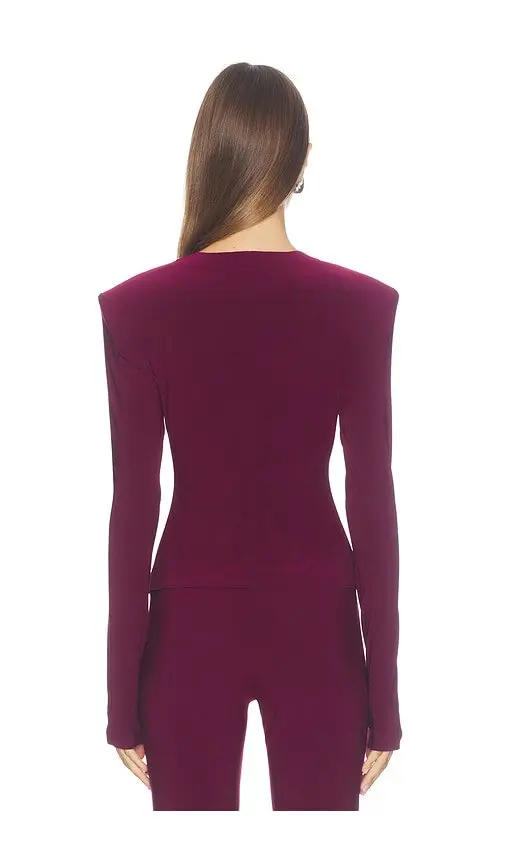 Norma Kamali Shoulder Pad Long Sleeve Crew Top In Wine