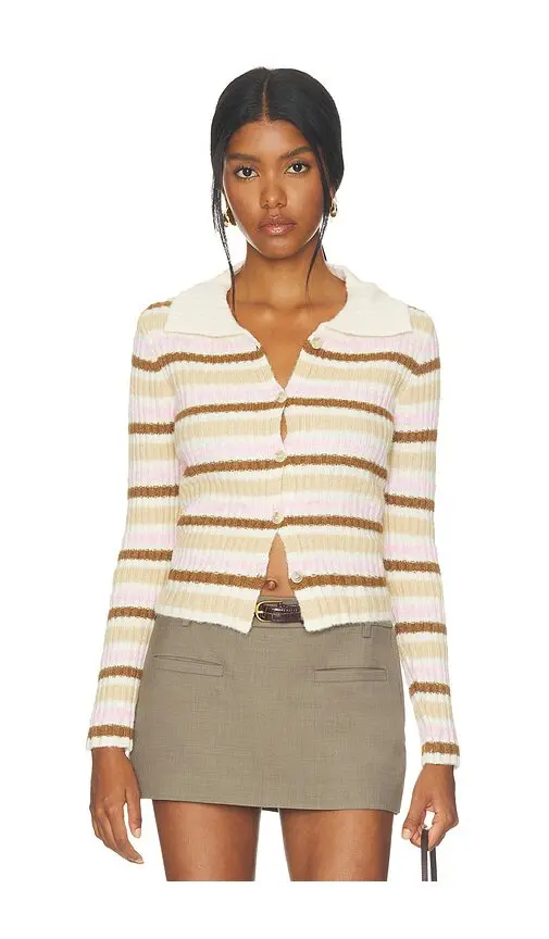 ZEMETA Pink Maple Stripe Knit Cardigan